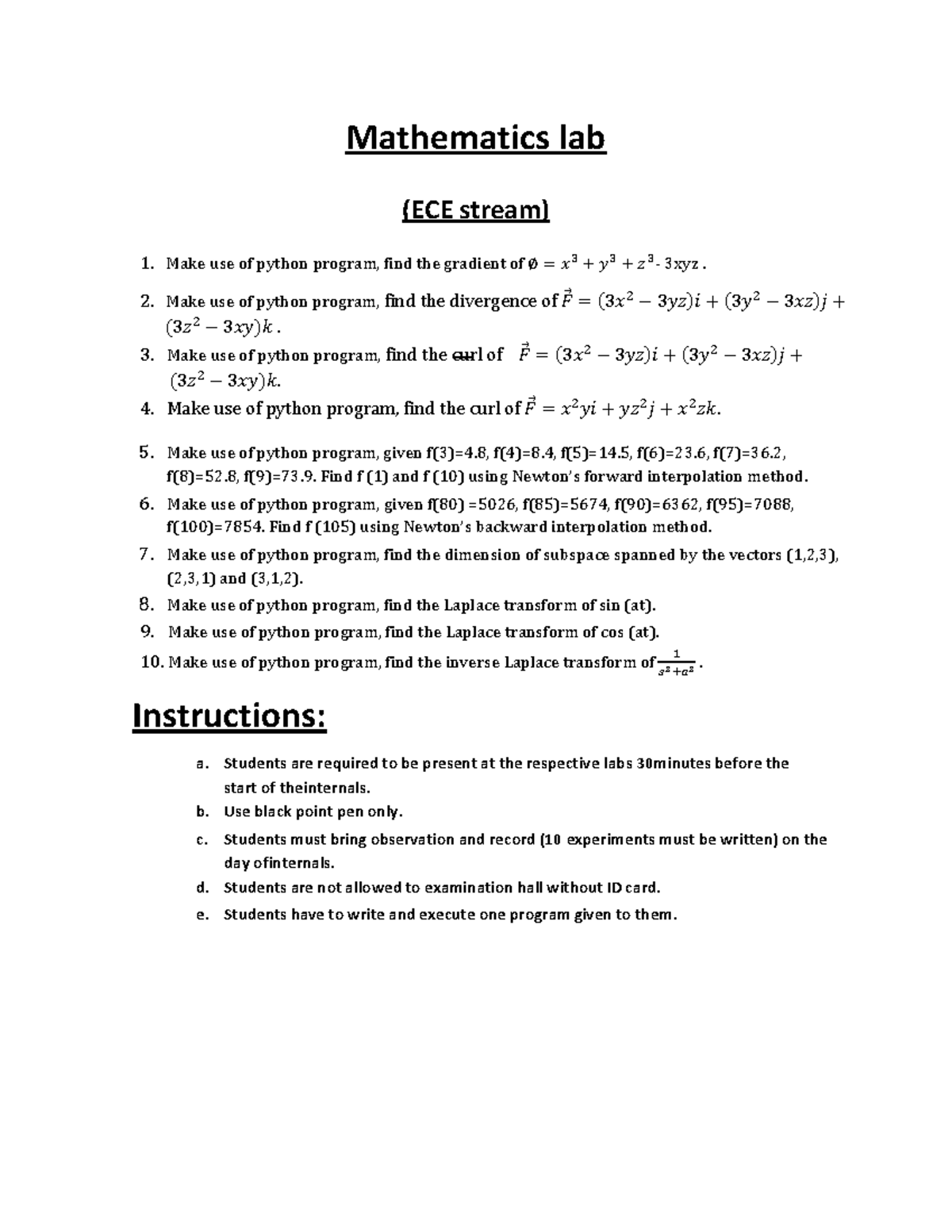 Mathematics Lab (ECE) - Practical Manual for Python Programs - Studocu