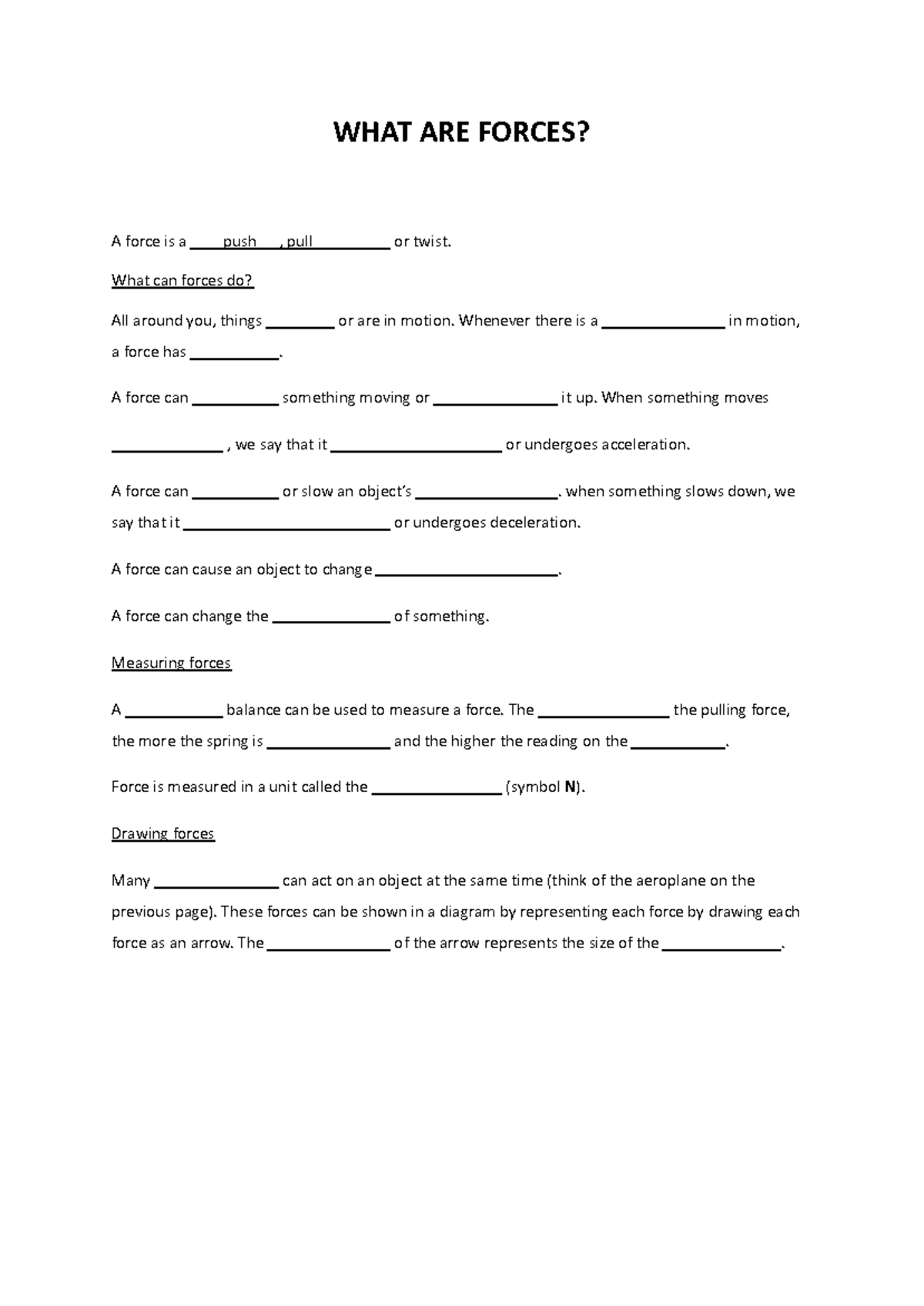 Forces and Motion Worksheet (Course Code: PHY101) - Studocu