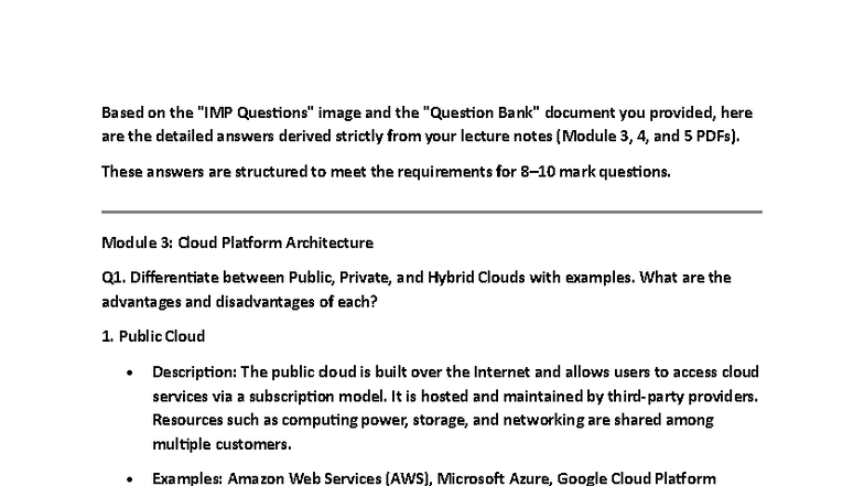 Answers to Important Questions - CC - Modules 3, 4 & 5 - Studocu
