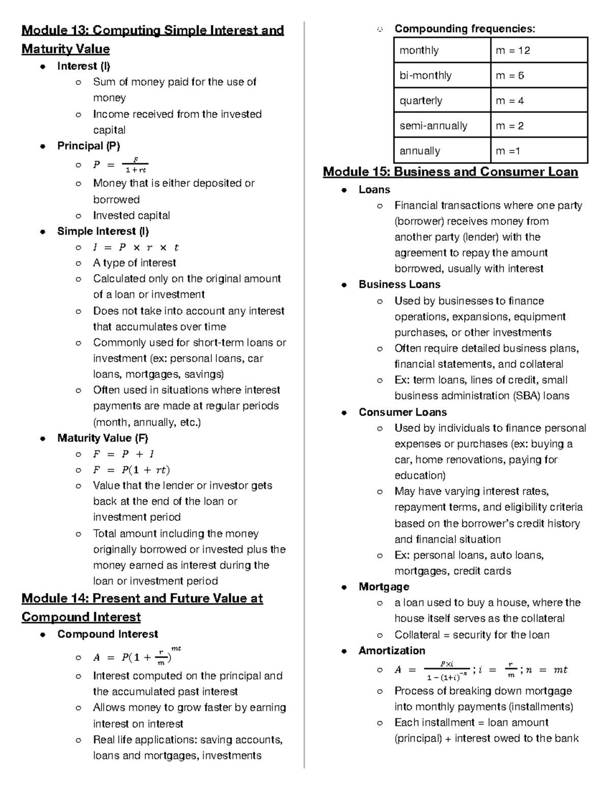 Math in the Modern World: Finals Lectures on Interest & Loans - Studocu