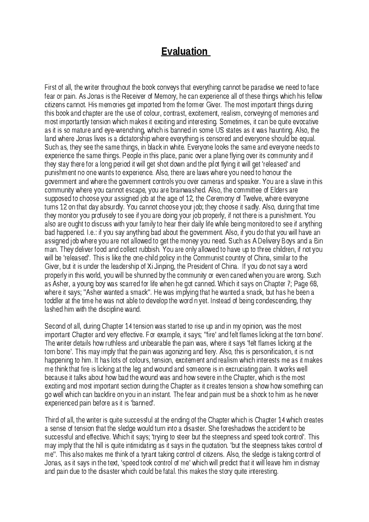 Evaluation of "The Giver" - Analyzing Key Themes and Tension - Studocu