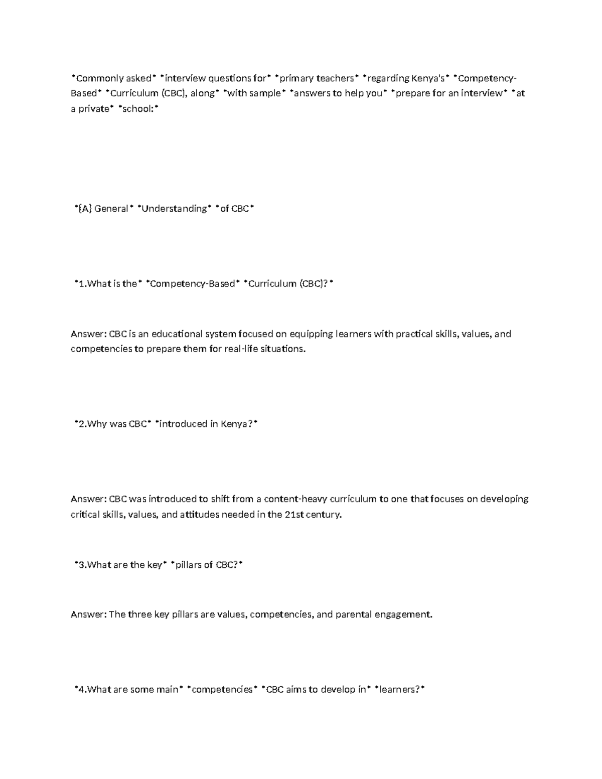 CBC Interview Questions for Primary Teachers: Key Insights & Answers ...