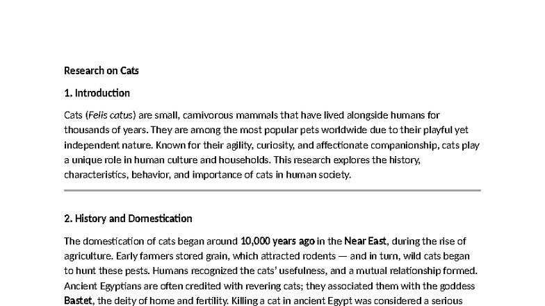 Research on Cats: History, Behavior, and Care (Course Code: CAT101 ...