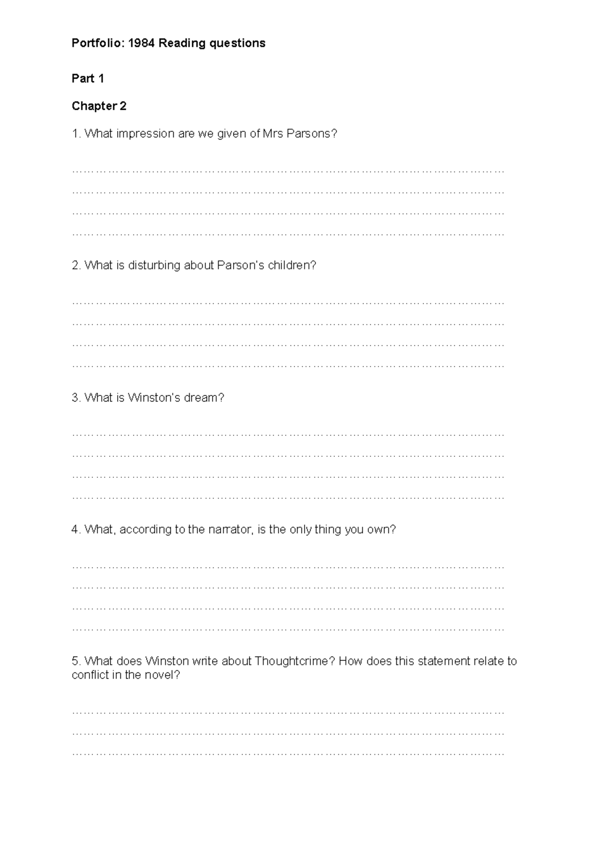 1984 (Part 1) Chapter 2 & 3 Question Portfolio - Studeersnel