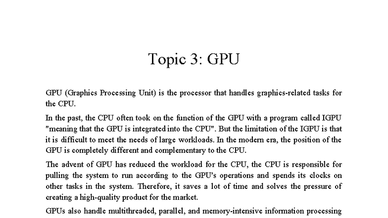 Topic 3a: Understanding GPU Functionality and Its Role in Computing ...