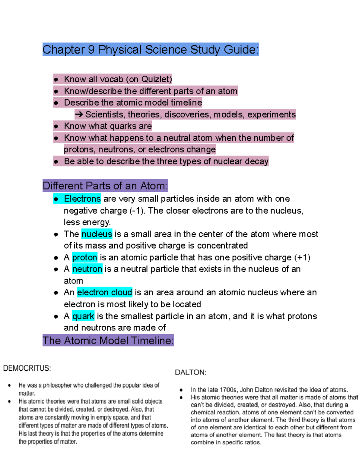 Chp. 9 Physical Science Study Guide: Atoms & Nuclear Decay Insights ...