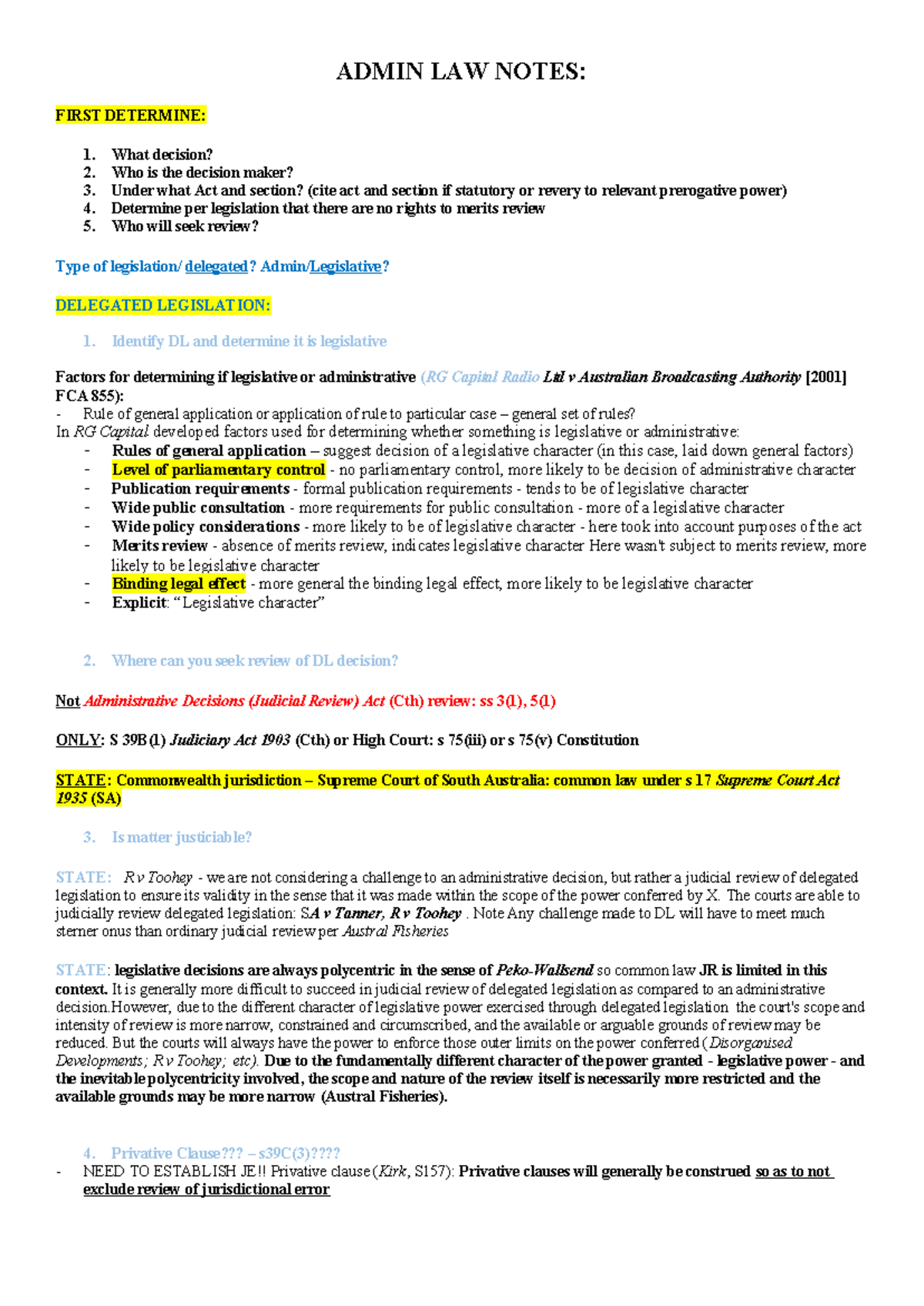 ADMIN LAW EXAM NOTES: Key Concepts and Judicial Review Processes - Studocu