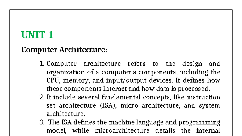 Unit 1 - Computer Architecture & Organization Overview - Studocu