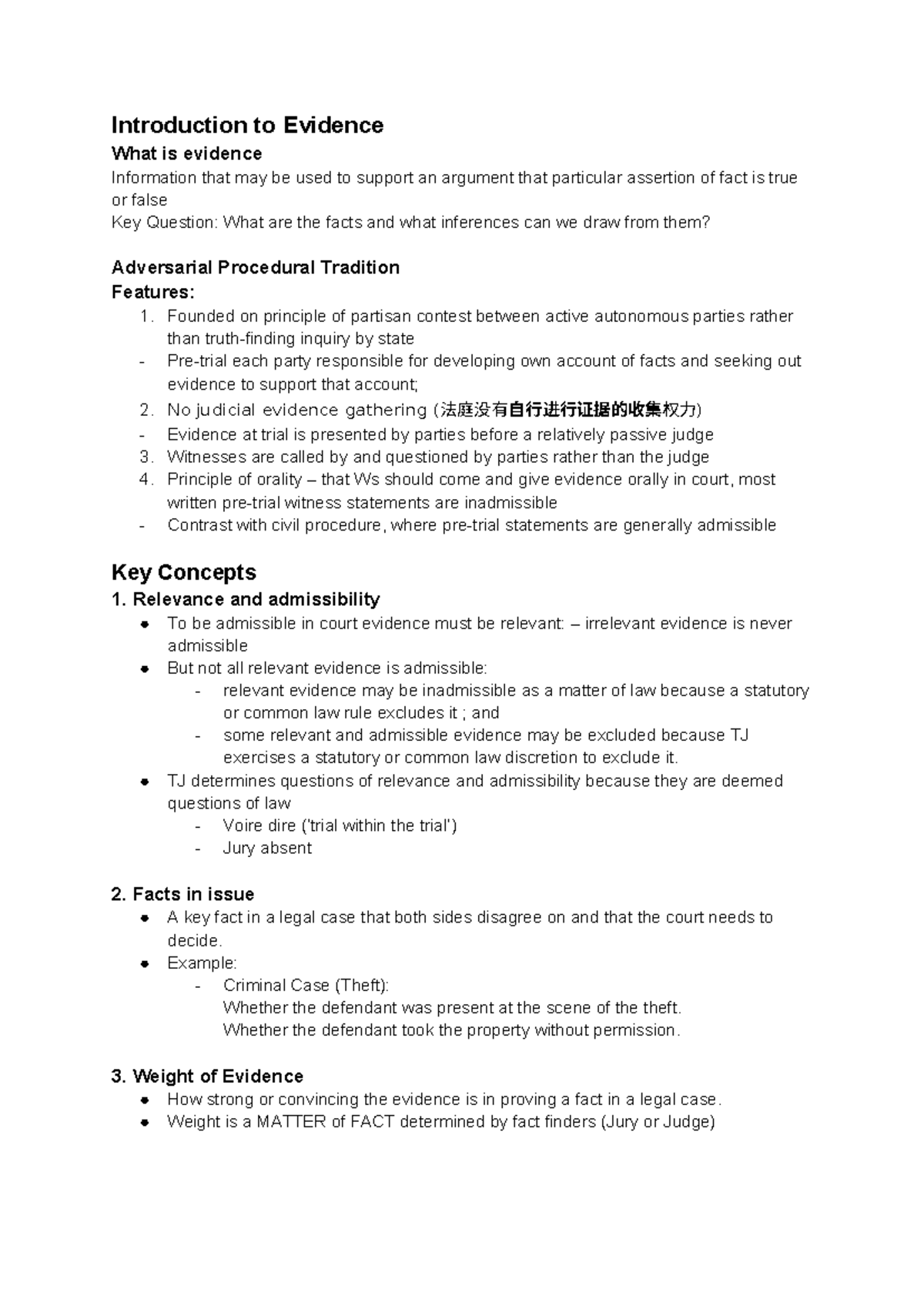 Introduction to Evidence: Key Concepts and Admissibility Analysis - Studocu