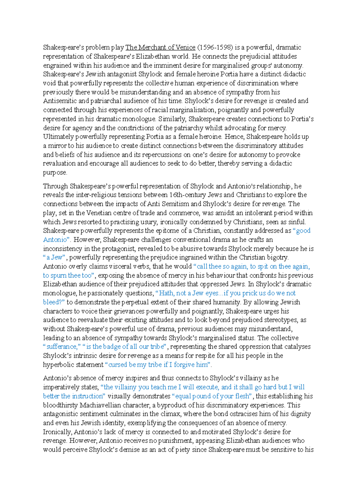 Common Module Essay - Final: Exploring Prejudice in The Merchant of ...
