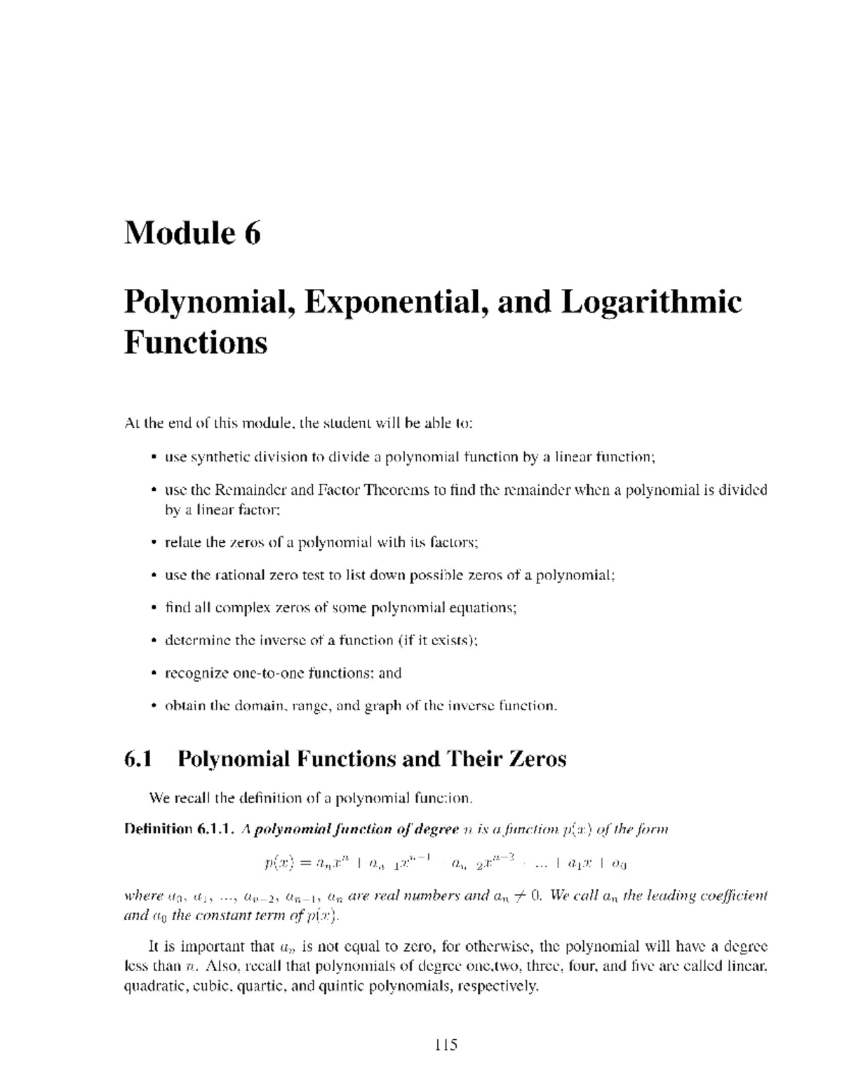 Module 6: Polynomial, Exponential, and Logarithmic Functions Overview - Studocu