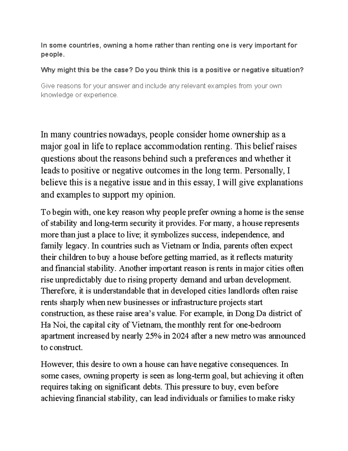 TASK 2 TEST 2 CAM 15 Final: Home Ownership vs. Renting Debate - Studocu