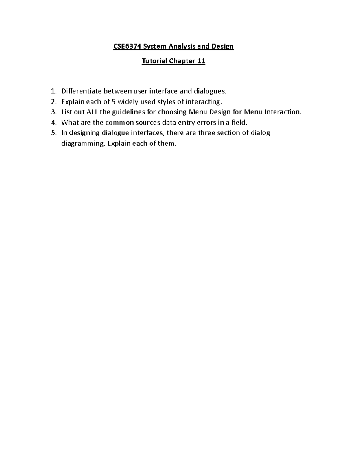 CSE6374 Tutorial 11 - Design Dialog and Interface - System analysis and ...