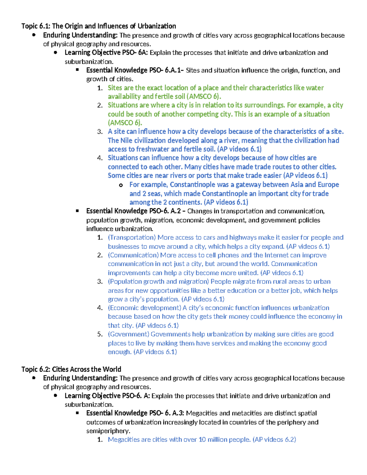 Unit 6 Outline: Urbanization, Cities, and Globalization Concepts (AP ...