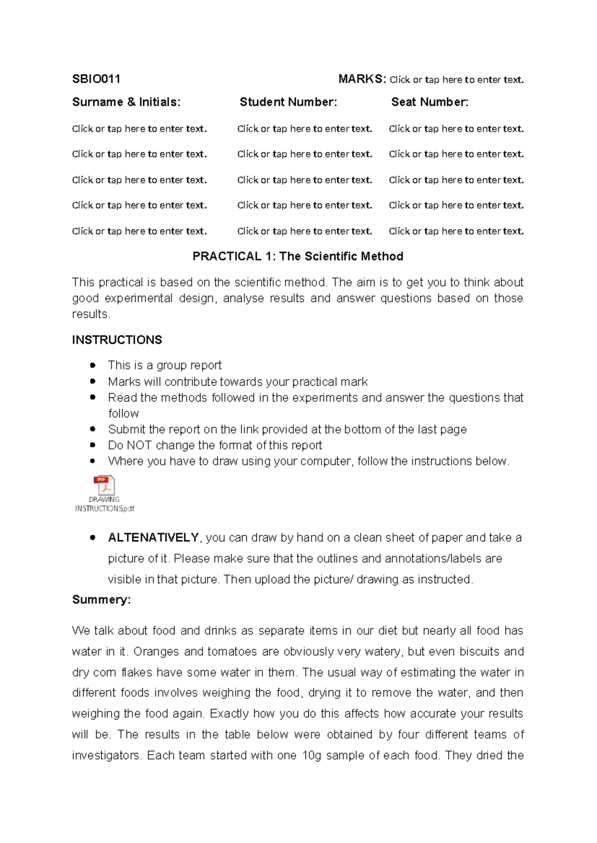 SBIO011 Practical 1: Exploring the Scientific Method in Food Analysis ...