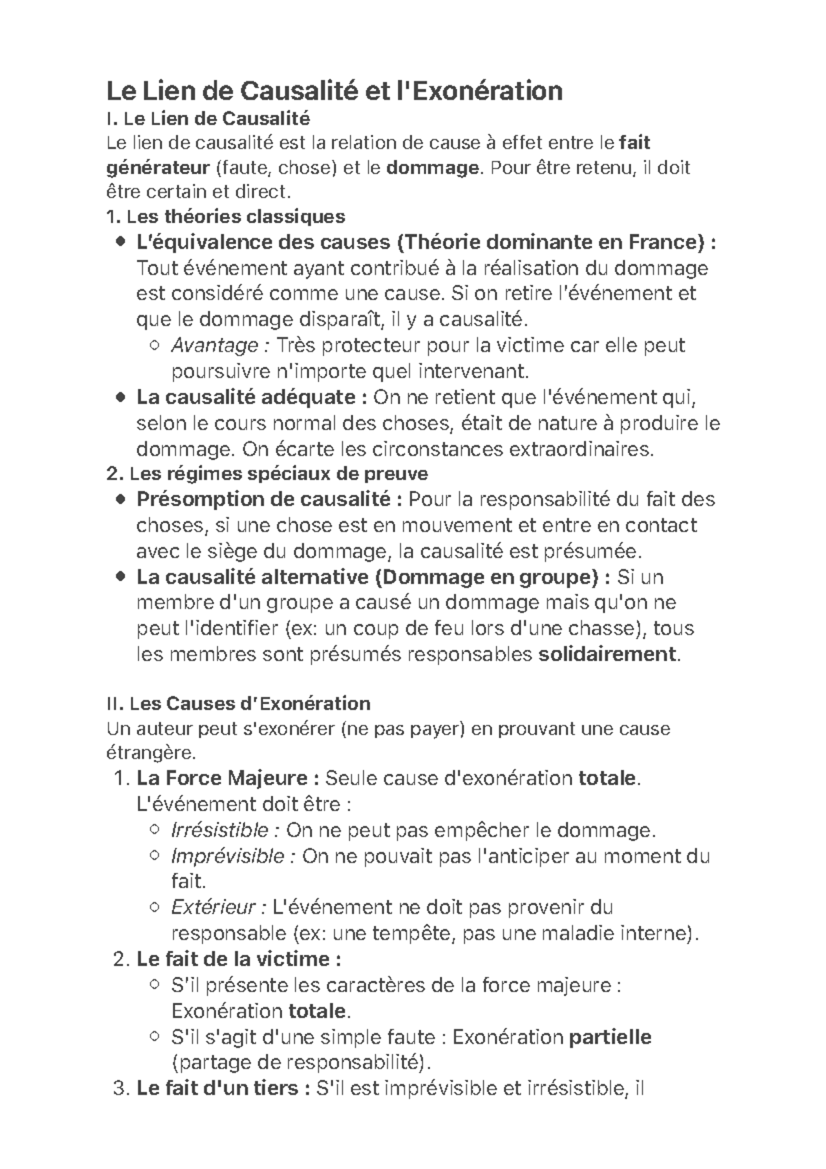 Le Lien de Causalité et l'Exonération - Étude Approfondie - Studocu