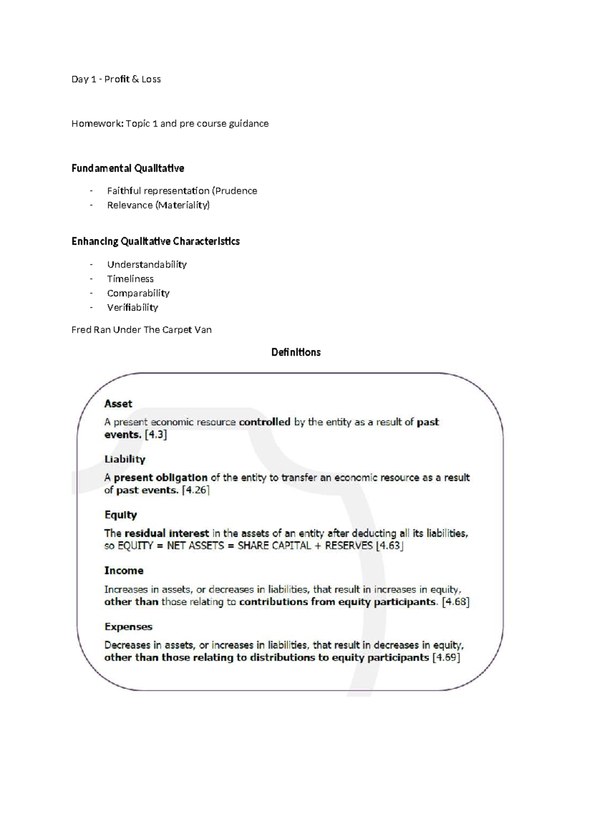 Day 1 Homework: Profit & Loss Concepts and Financial Reporting (ACC101 ...