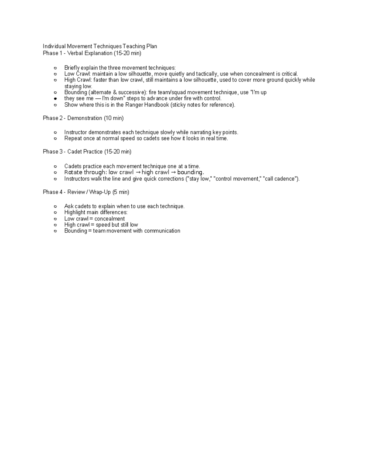 LLAB 1 IMT Lane: Teaching Plan for Individual Movement Techniques - Studocu