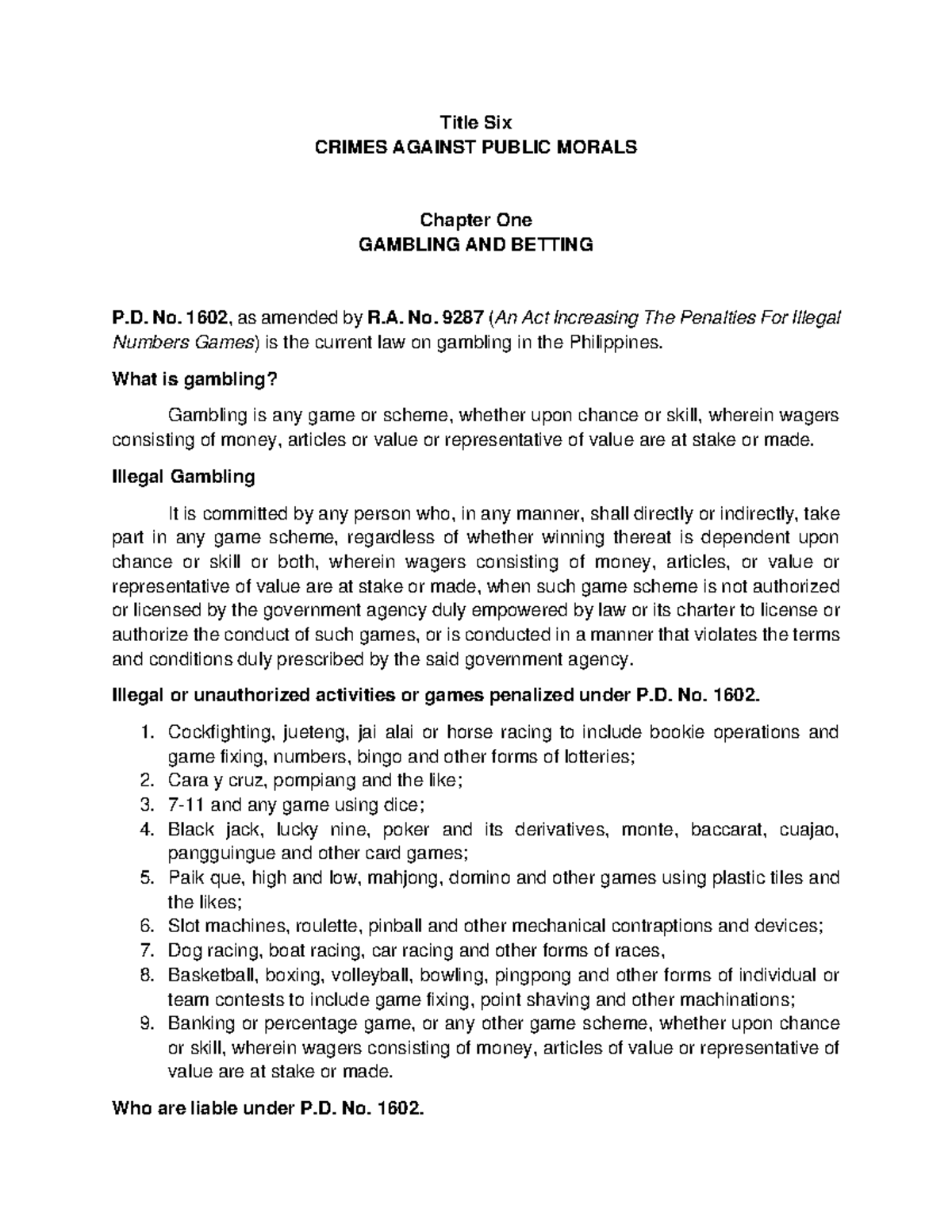 Title SIX - Crimes Against Public Morals - Title Six CRIMES AGAINST ...