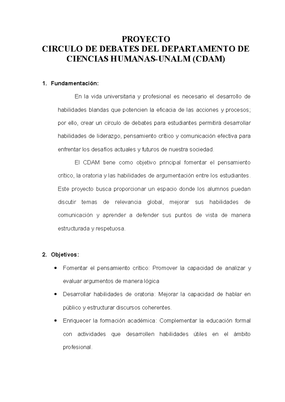 Proyecto CDAM - Carta de presentación del Círculo de Debate Agraria La ...