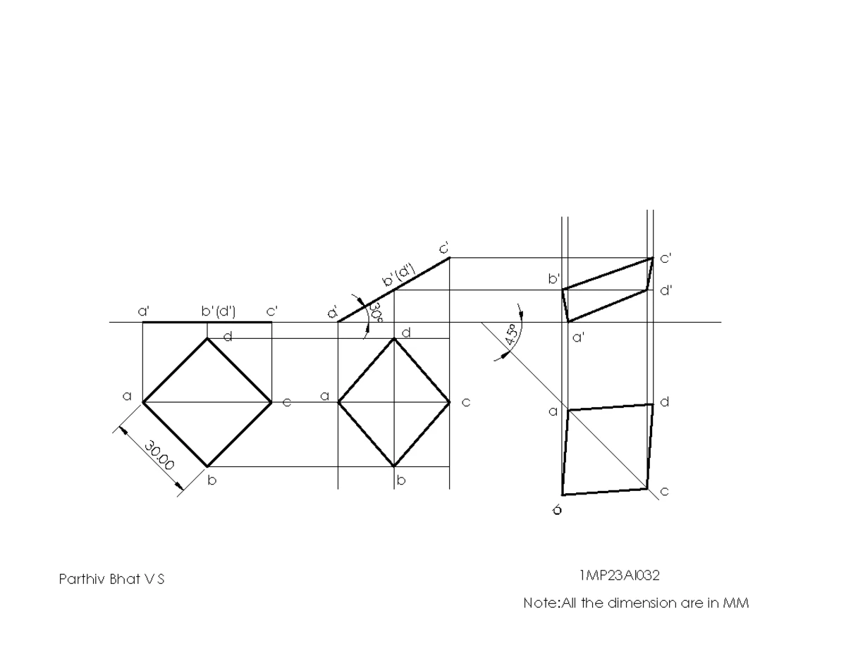 Projection-of-solids - A square prism 35mm sides of base and 65 mm axis ...