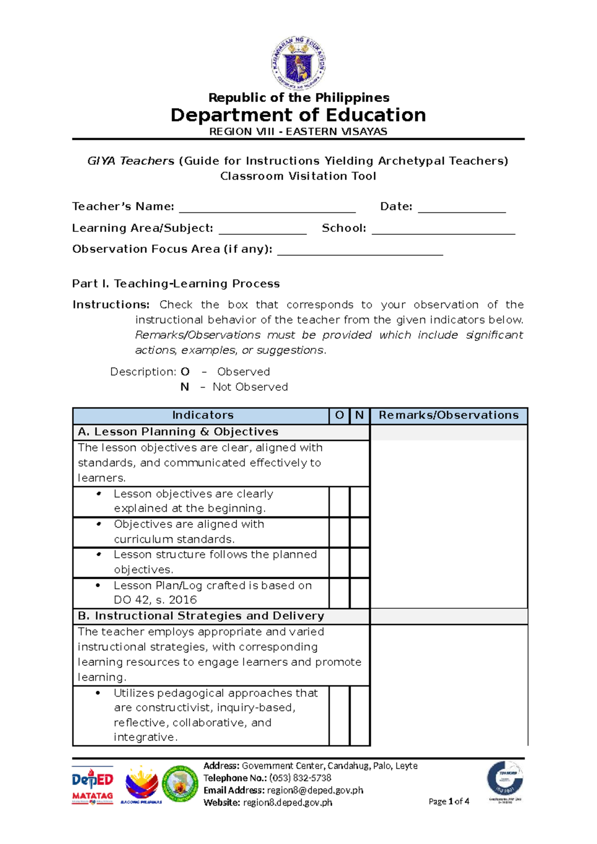GIYA Teachers v5 Criss - Observation tools - Page 1 of 4 Republic of ...