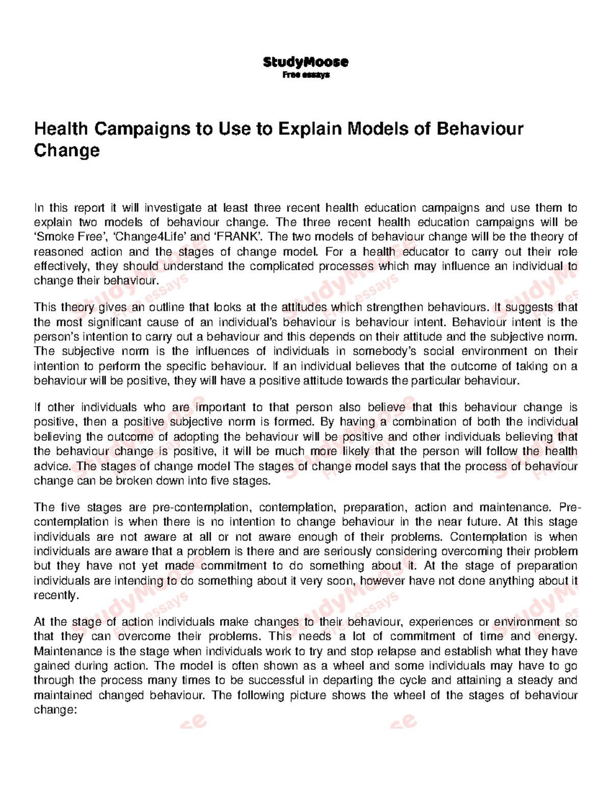 Health Campaigns for Behavioral Change Models: An Analysis - Studocu