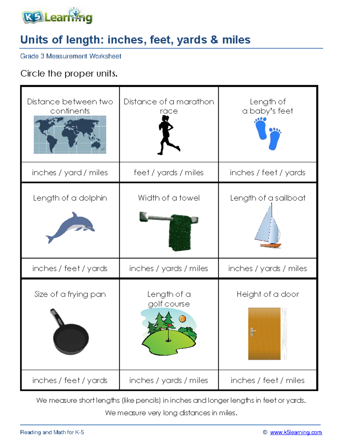 Grade 3 Measurement Worksheet: Units of Length (Inches, Feet, Yards ...