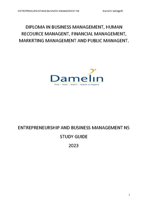 EBM N5 - Entrepreneurship and business management - Studocu
