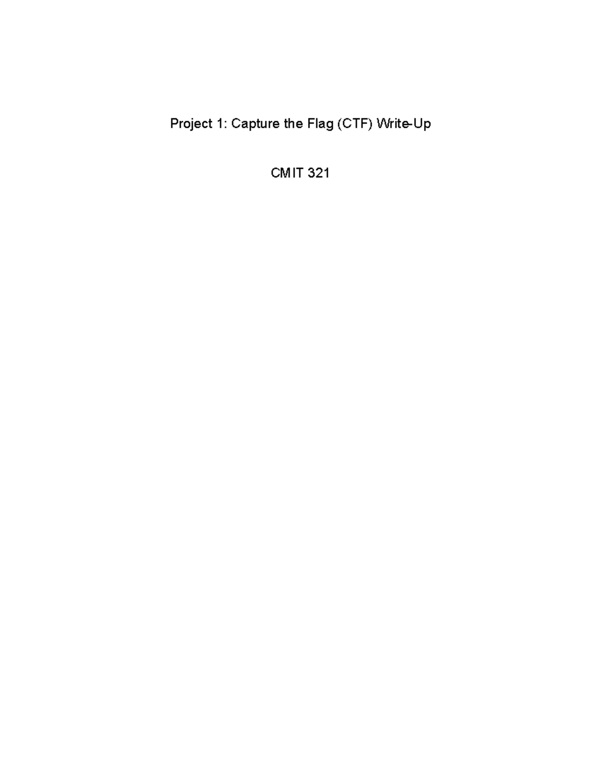 Project 1: Capture the Flag (CTF) Write-Up CMIT 321 - Studocu