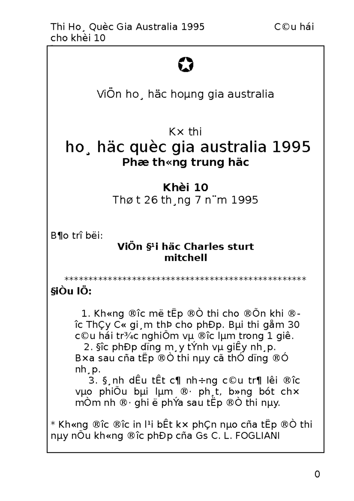 Hoa 10 QG Australia 1995 - cho khèi 10.. μ ViÖn ho ̧ häc hoμng gia ...