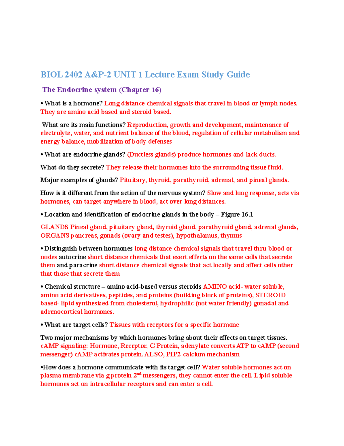 2402 studyguide lec 1 - study guide - BIOL 2402 A&P-2 UNIT 1 Lecture ...