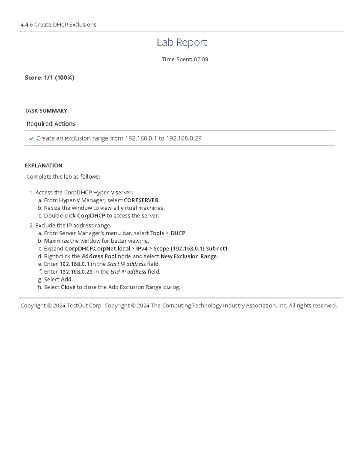 4.4.6 Lab Report: Creating DHCP Exclusion Ranges - Studocu