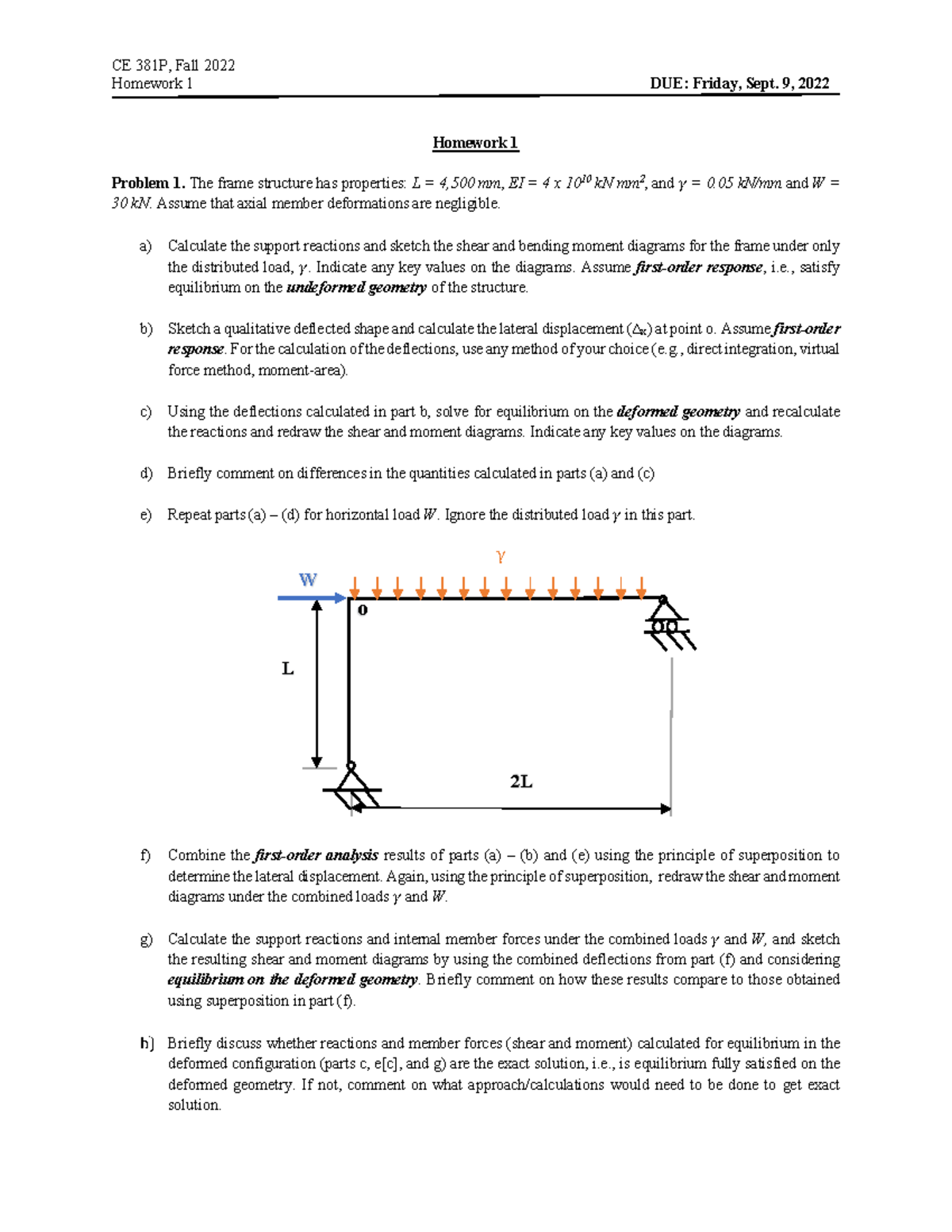CE 381P Homework 1: Frame Structure Analysis & Deflection Calculations ...