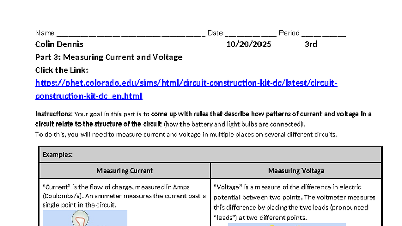 Measuring Current and Voltage in Circuits: Part 3 Lab Guide - Studocu