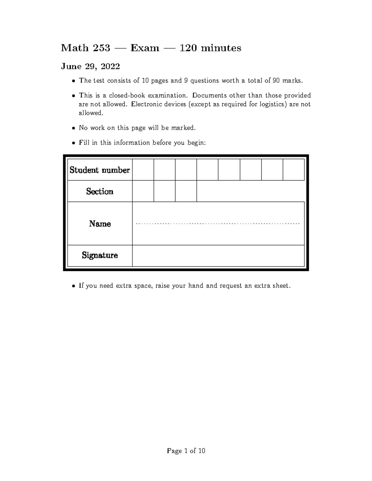Math 253 Final Exam Solutions - June 29, 2022 - Studocu