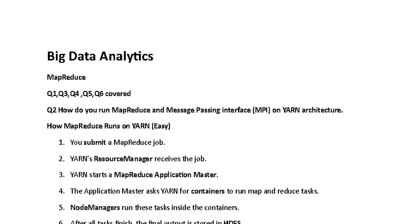 Big Data Analytics Final(5 chapter) - Big Data Analytics MapReduce Q1,Q3,Q4 ,Q5,Q6 covered Q2 ...