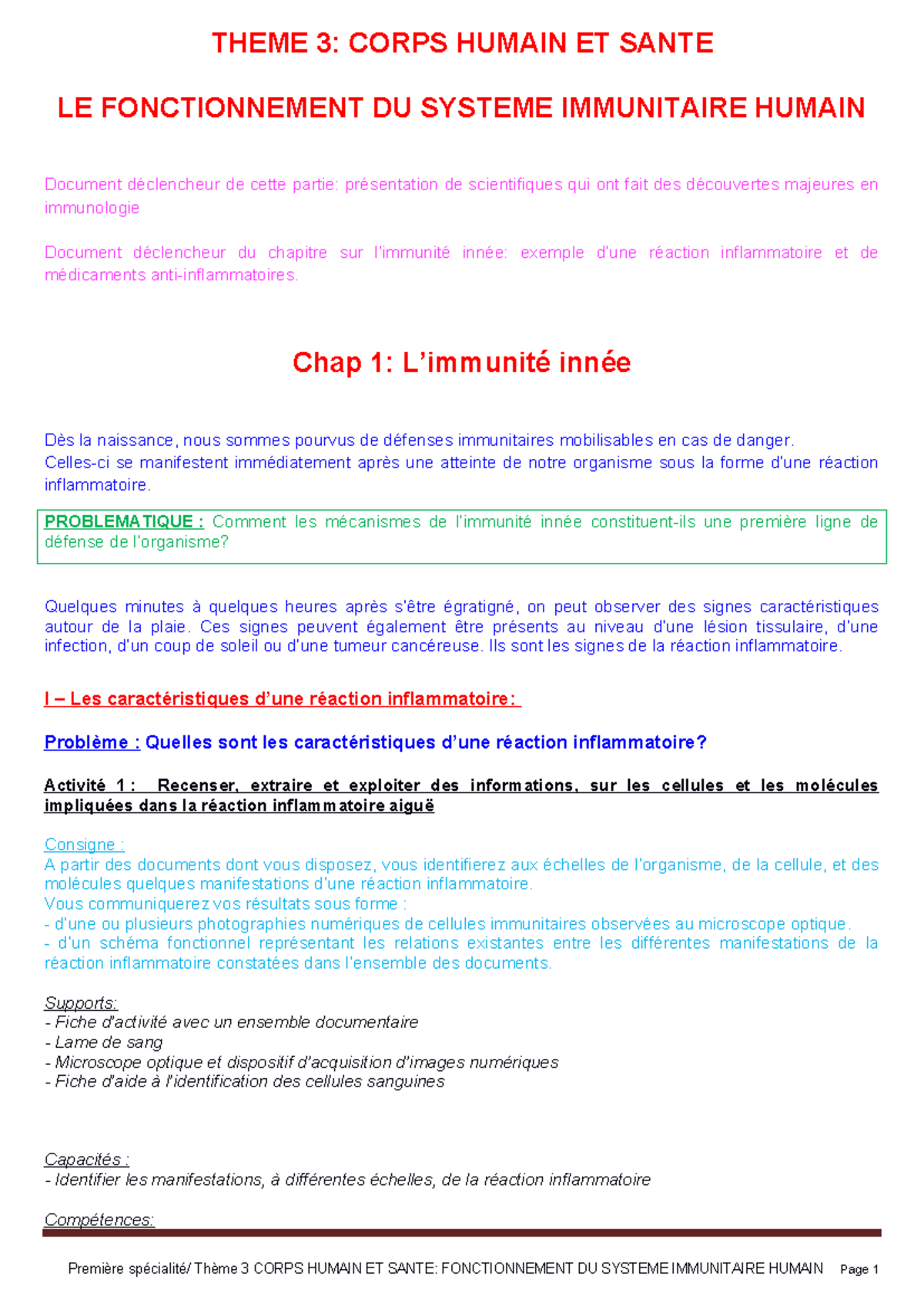 Thème 3: Fonctionnement du Système Immunitaire Humain - Cours FCT S I ...