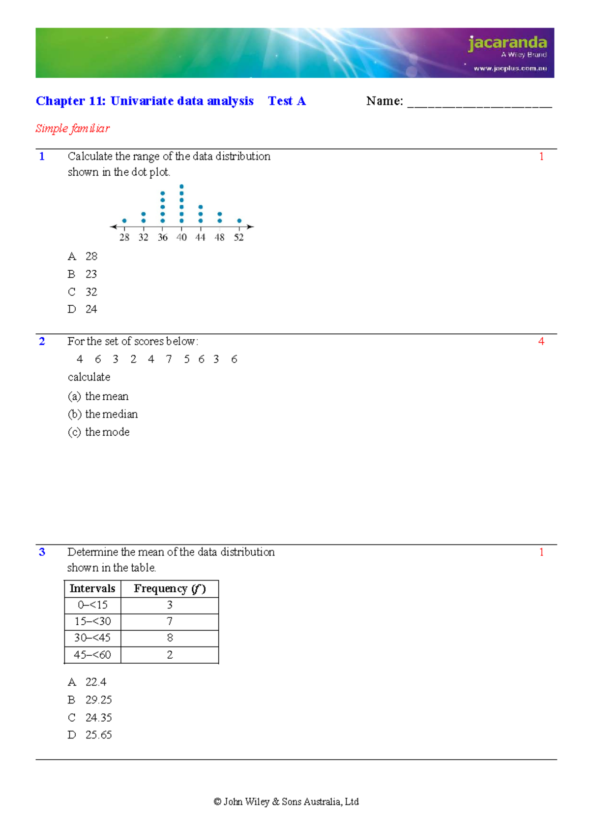 Ch 11: Univariate Data Analysis Test A - Practice Questions - Studocu