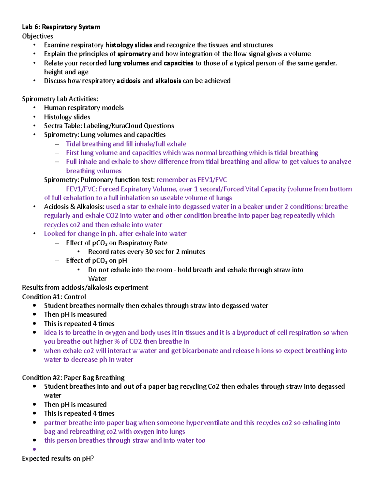 Lab 6: Spirometry & Respiratory System - Practical II Insights - Studocu