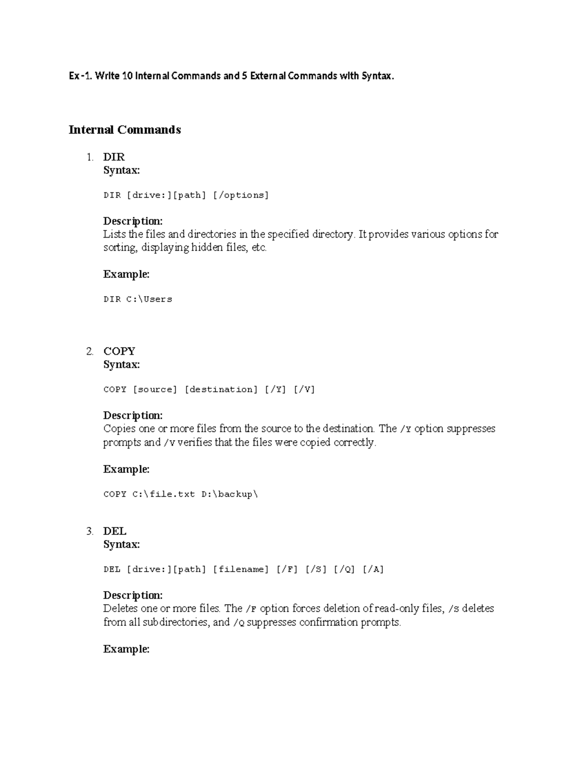 Ex - 1 - Internal & External Commands with Syntax Guide - Studocu