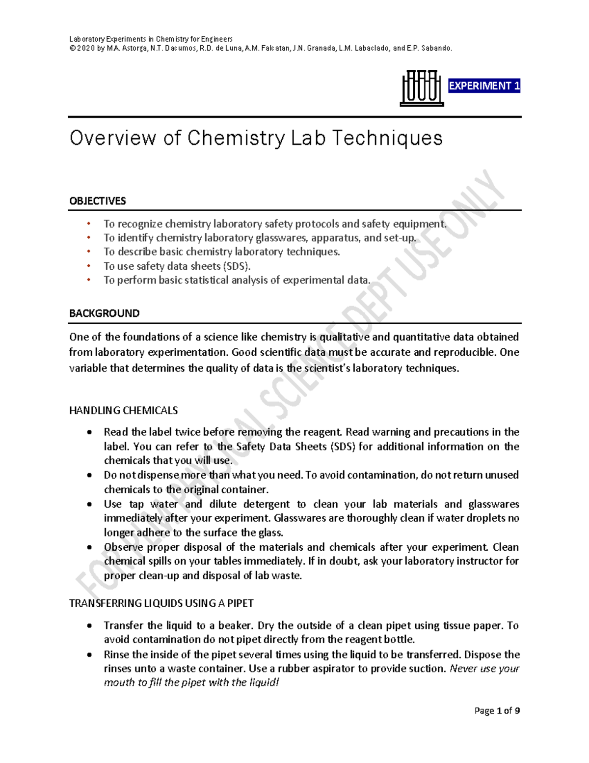 Laboratory Experiment in Chemistry for Engineers - Engineering - Studocu