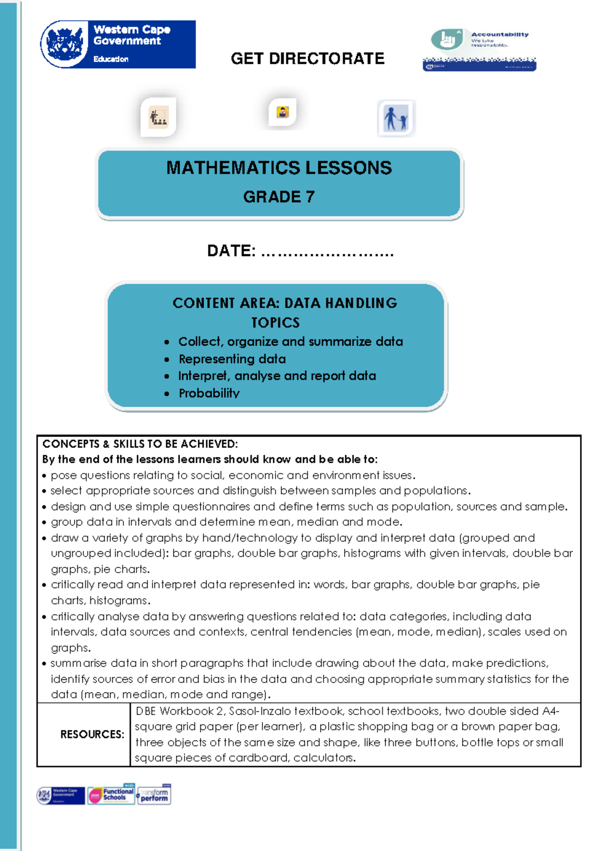 GRADE 7 MATHEMATICS DATA HANDLING LESSON PLANS - Studocu