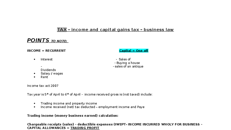 Calculating Income Tax: Key Points on Income & Capital Gains Tax (BUS ...