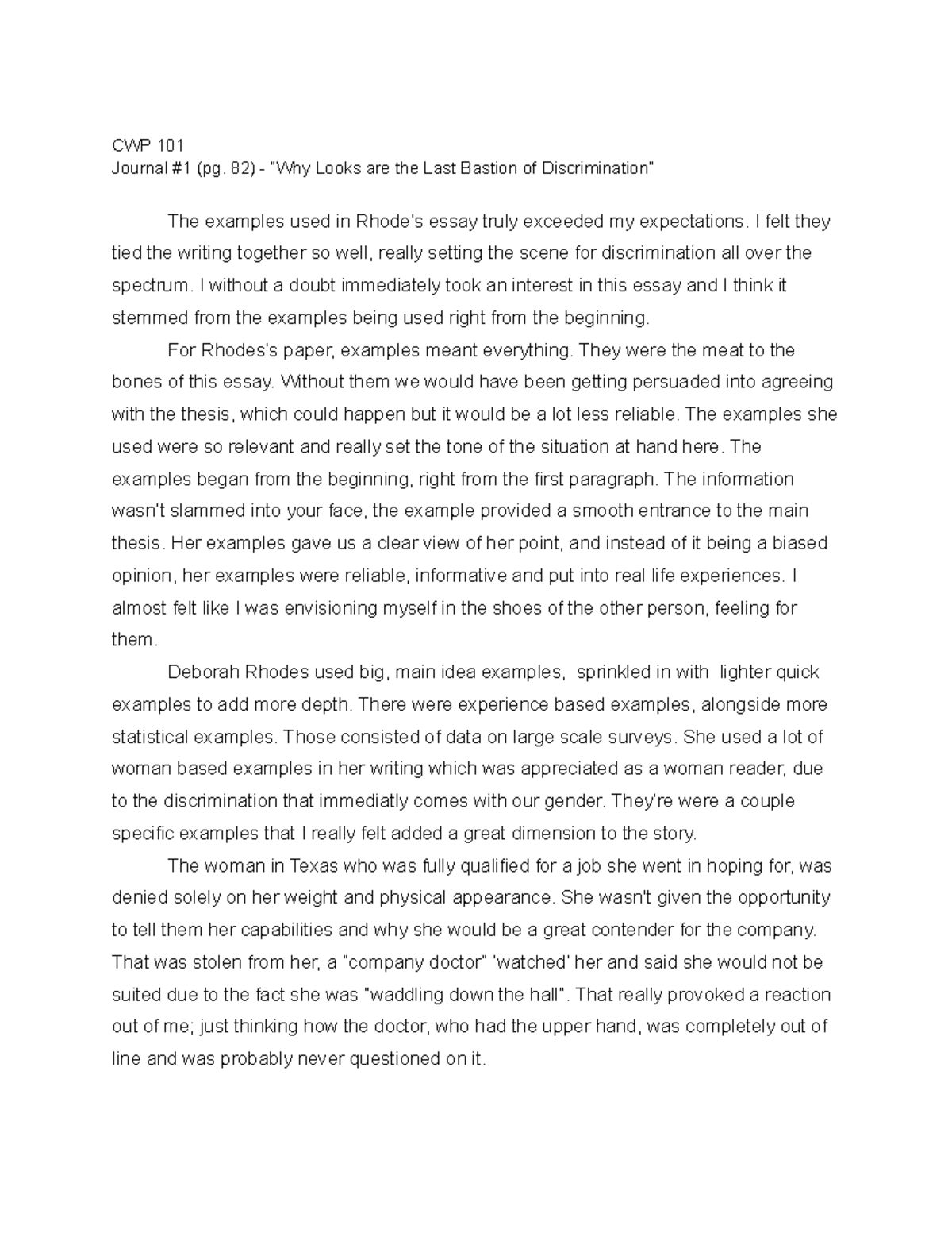 CWP 101 Journal #1 Analysis of "Why Looks are the Last Bastion of ...