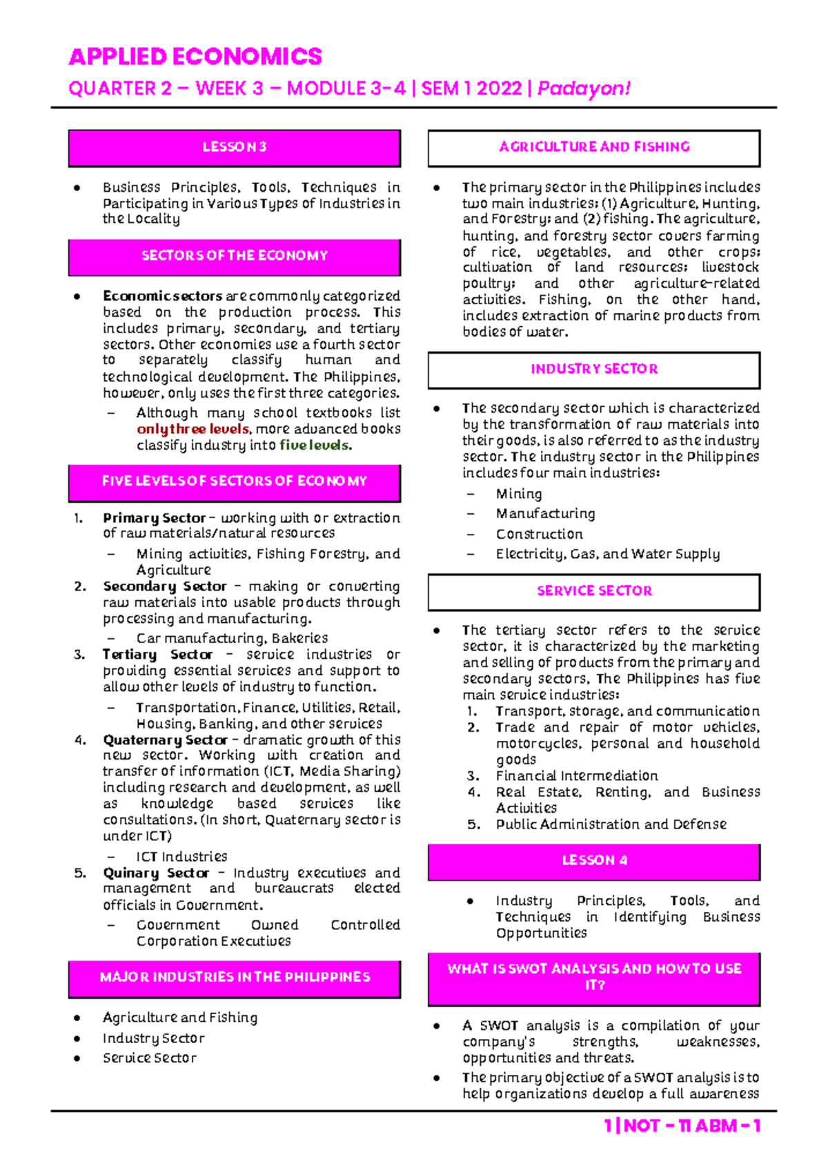 APPLIED ECONOMICS 1st SEM 2022: LESSON 3 - Business Principles in ...