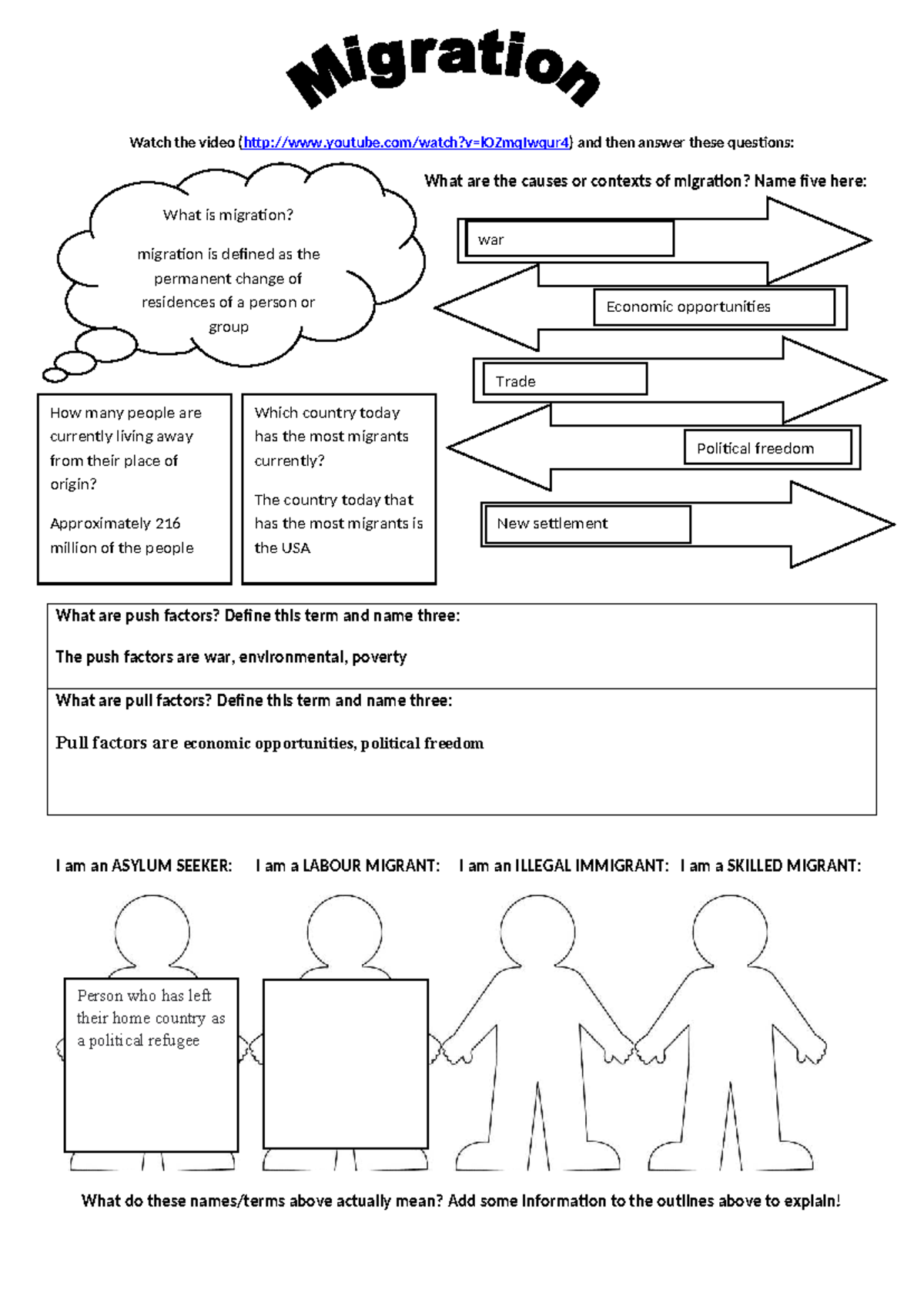 4.1 Migration Video Worksheet: Causes, Contexts, and Definitions - Studocu