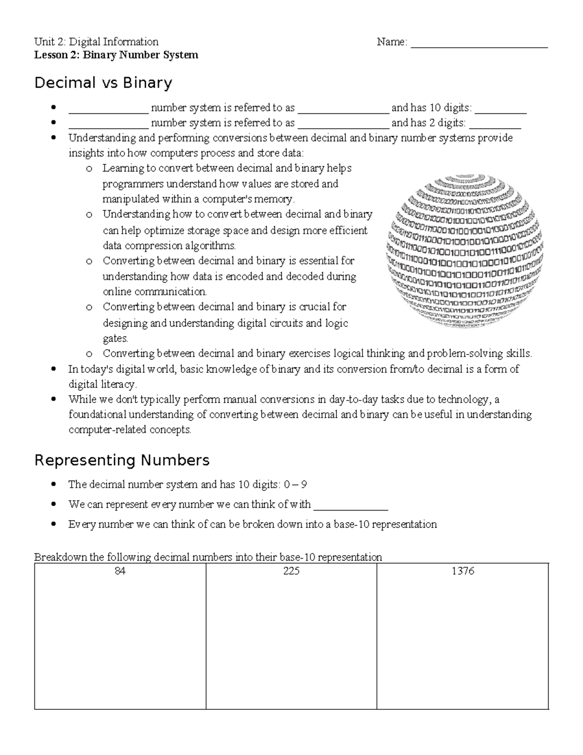 U2 Lesson 2: Understanding the Binary Number System - Studocu