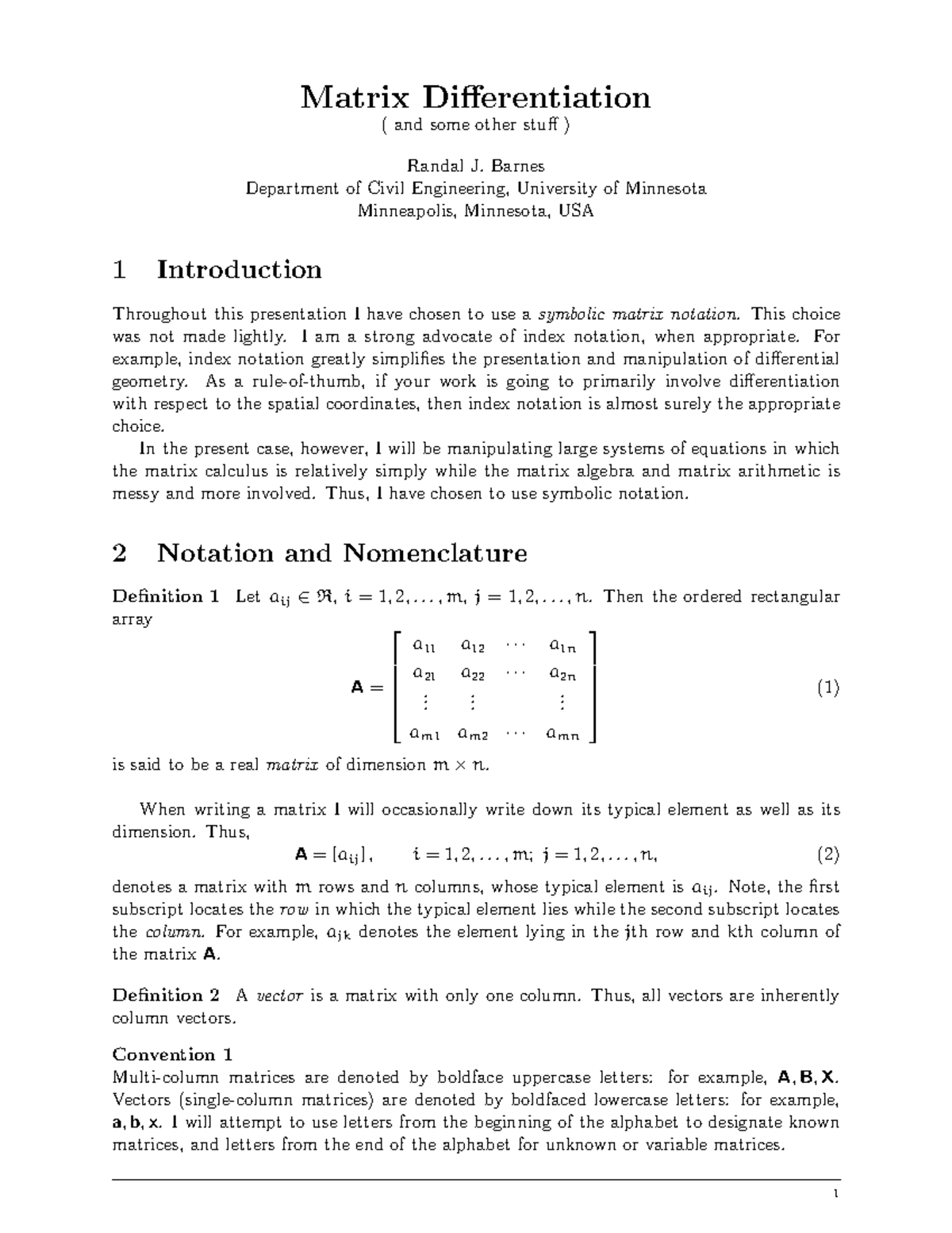 Matrix Differentiation and Calculus Techniques (CE 8361) - Studocu