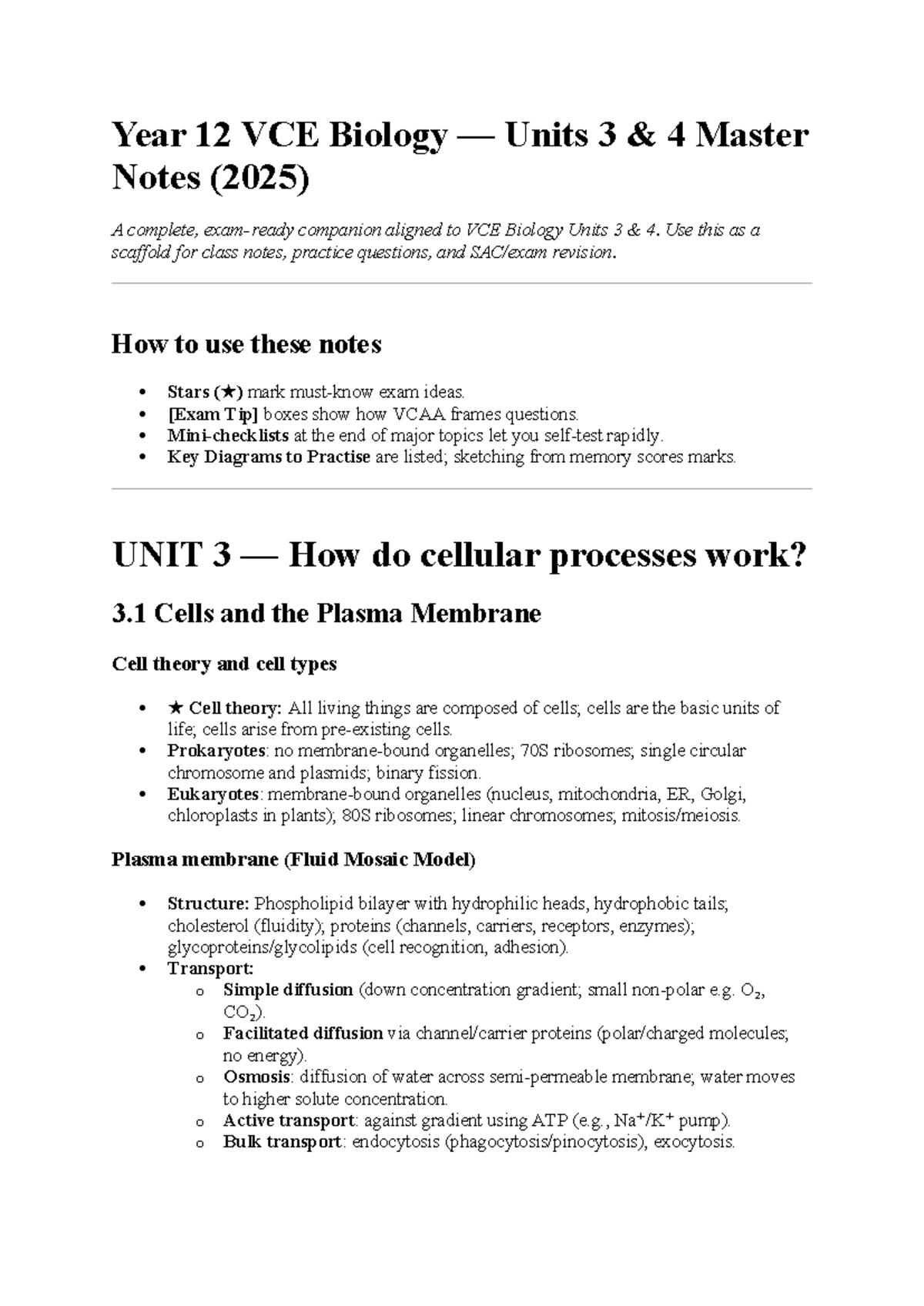 Year 12 VCE Biology Units 3 & 4 Exam Study Material (2025) - Studocu